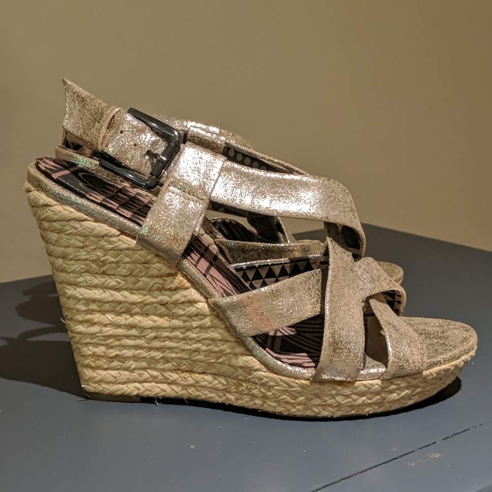 Gold Platform Wedge Sandals - Gem